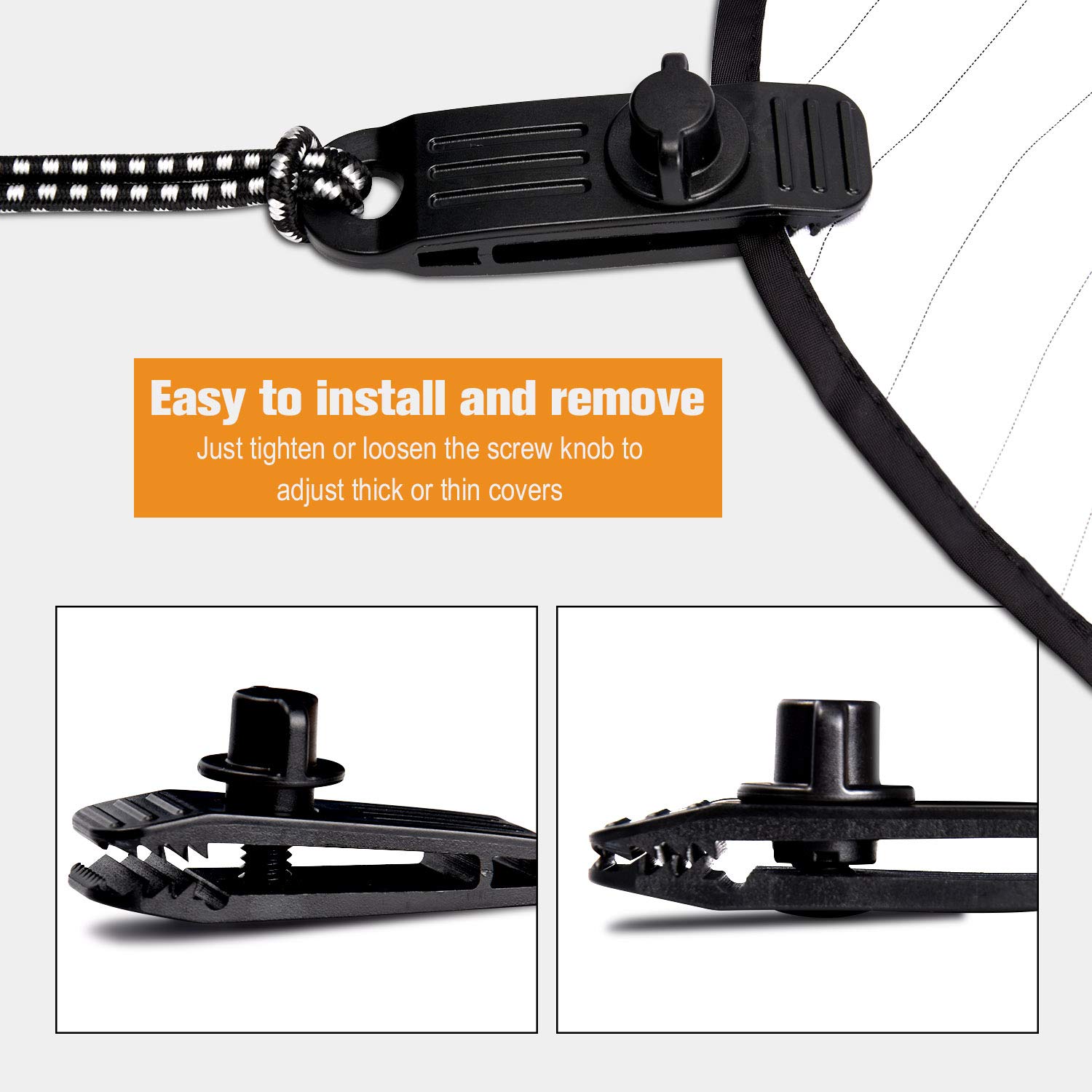 TOBWOLF 12PCS Tarp Clips & 12PCS Ball Bungee Cords, Heavy Duty Windproof Awning Clamp Grip, Tarp Clamps Lock Grip Tent Clamps for Tarps, Tent Tighten Lock Grip for Outdoors Camping