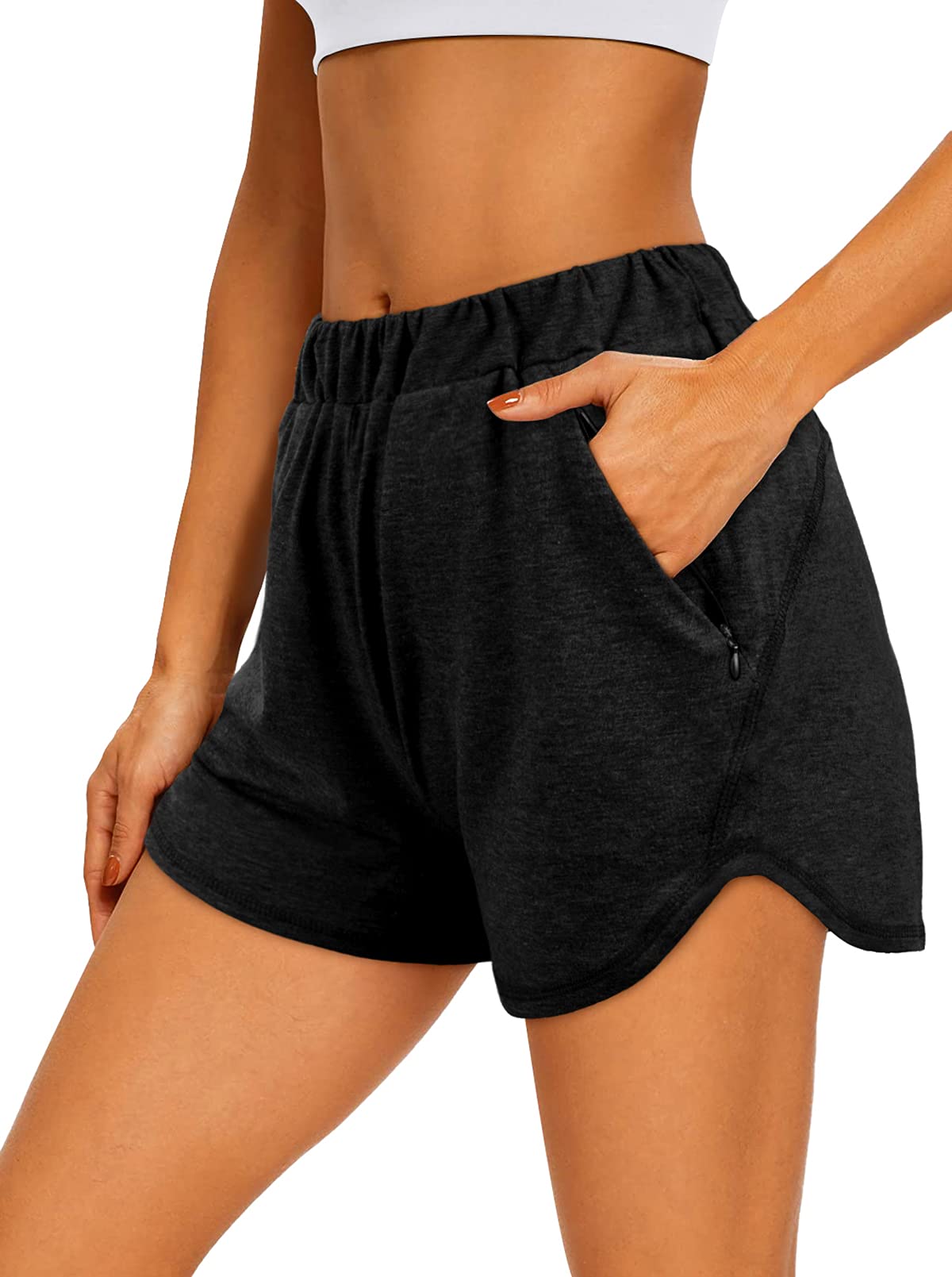 XIEERDUO Womens Shorts Workout Athletic Shorts for Summer Casual Elastic Waist Black XL