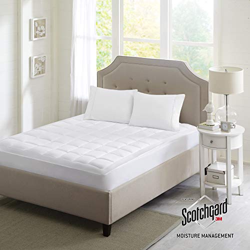 Sleep Philosophy 3M Protector Topper Moister Wicking Hypoallergenic Stain Resistant Bed Cover with Deep Pocket Mattress Pad, King, Highline White