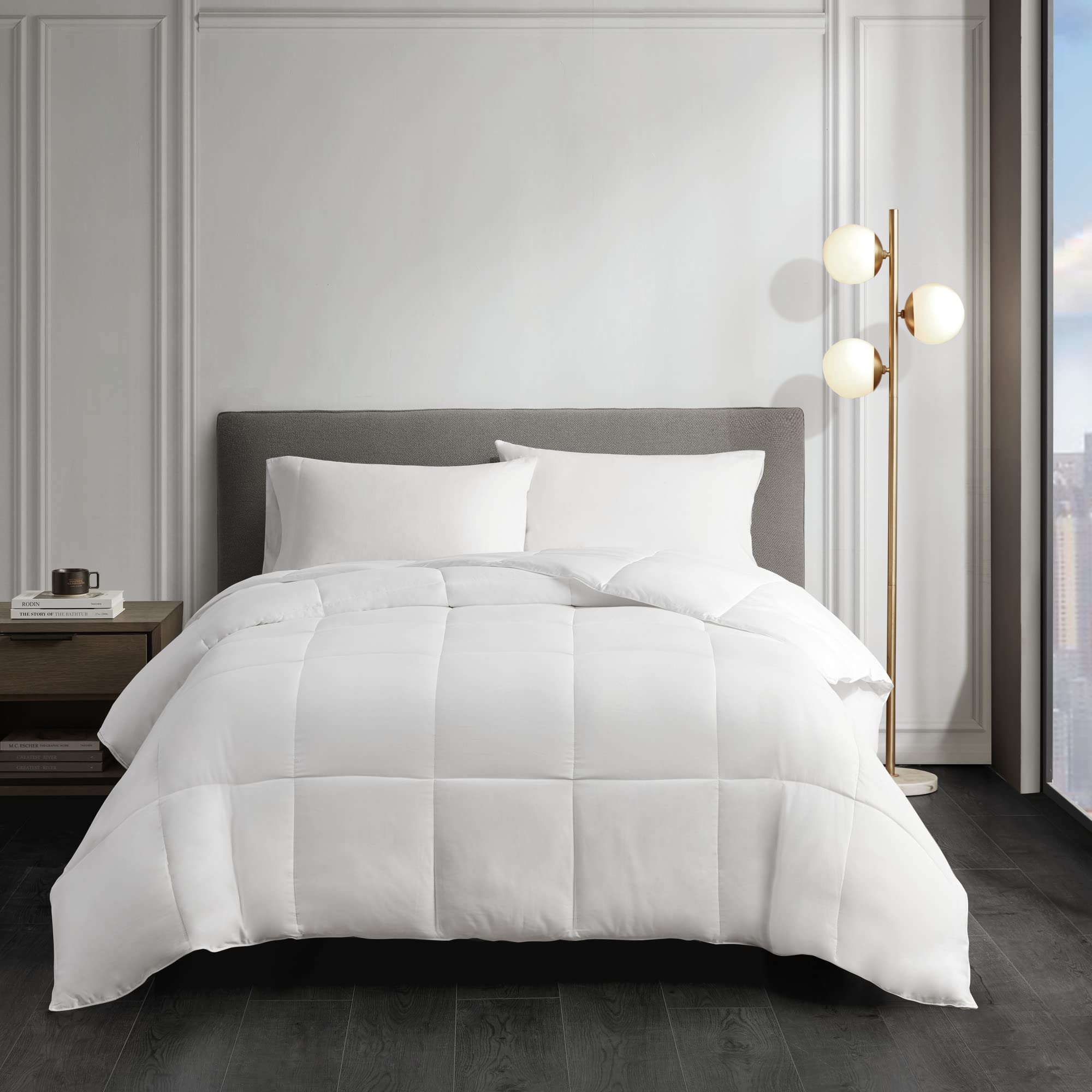 Sleep Philosophy Thinsulate Fibers 3M Scotchgard Moister Wicking Down Alternative Comforter with 300TC Cotton Sateen Cover, Twin, White