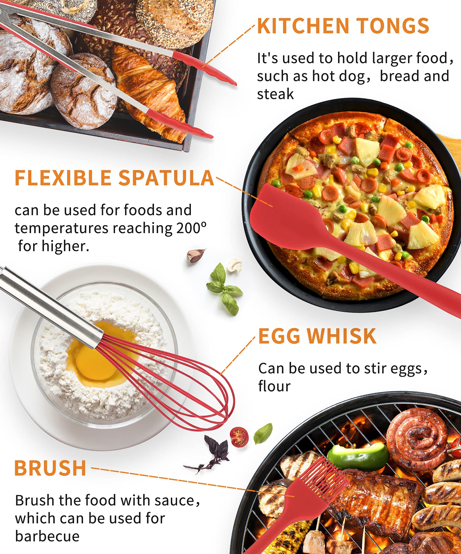Silicone Cooking Kitchen Utensils Set- 392℉ Heat Resistant Dishwasher Safe Kitchen Utensils Sets for Cooking with Stainless Steel Handle Kitchen Gadgets Tools for Nonstick Cookware Set with Holder