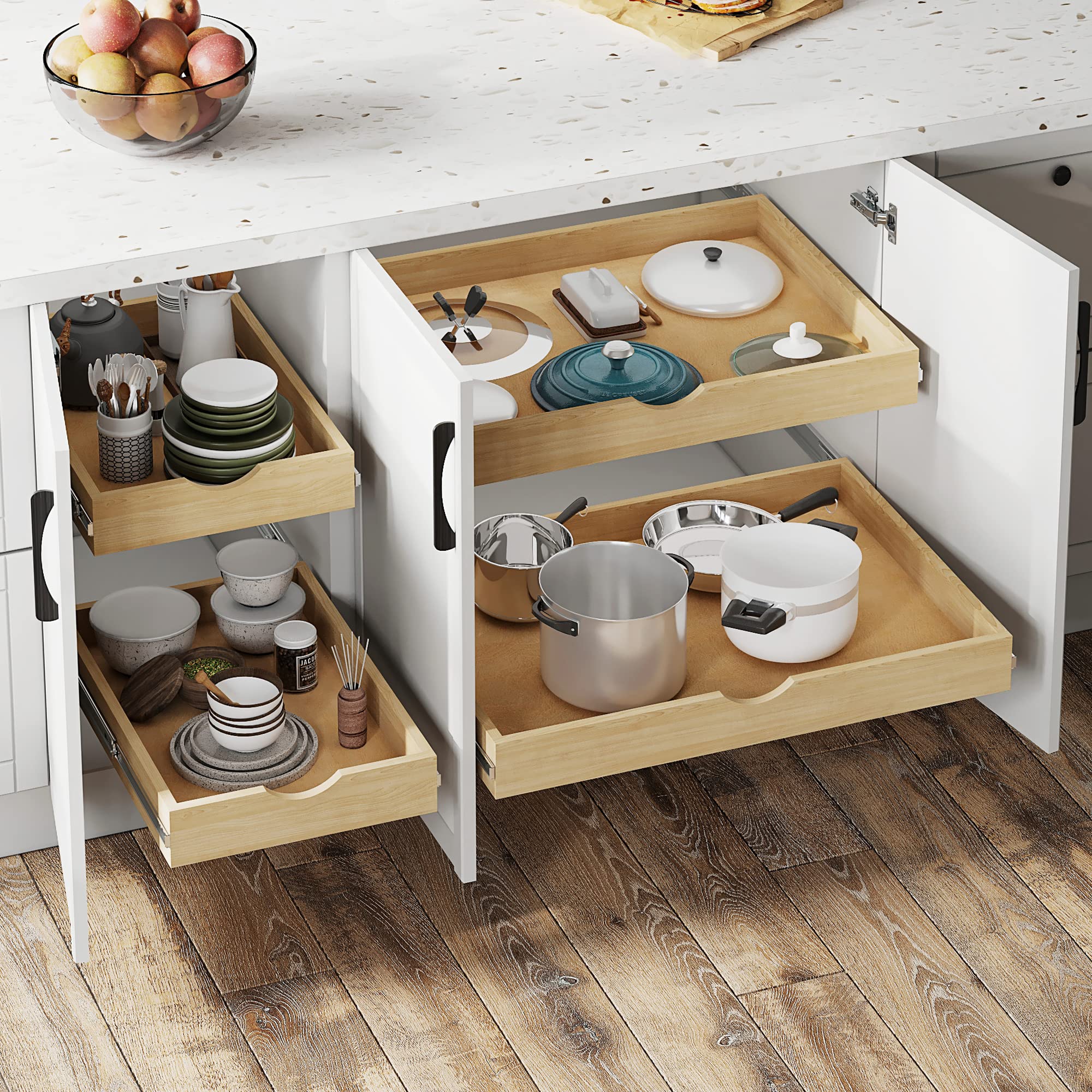 WelFurGeer Pull Out Drawers for Kitchen Cabinets, Kitchen Organization and Storage, Pull Out Cabinet Organizer, Pull Out Cabinet Shelf, Wood Rack for Kitchen, Bathroom (14" Wide)