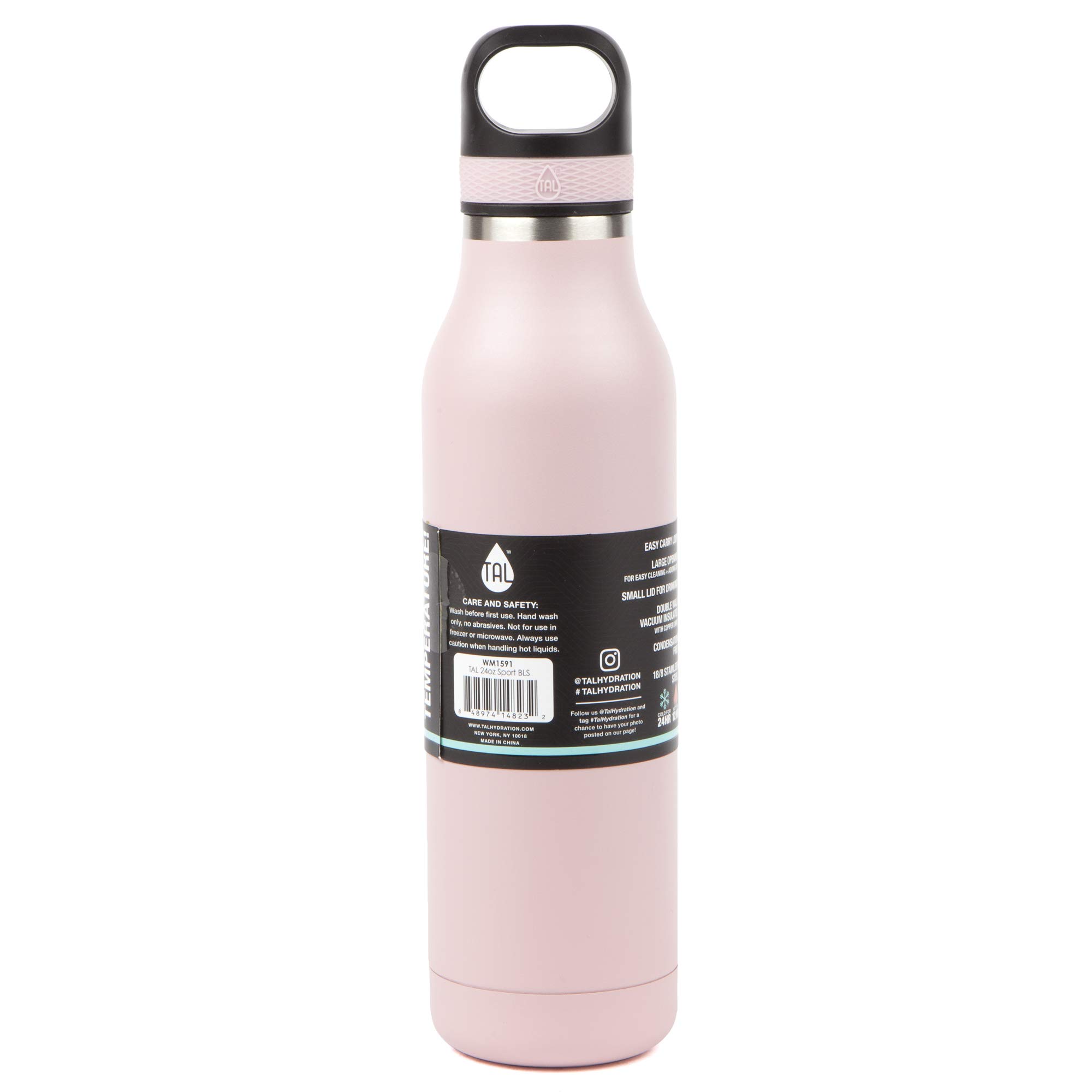 TAL 24oz Double Wall Vacuum Insulated Stainless Steel Ranger Sport Water Bottle, Light Pink