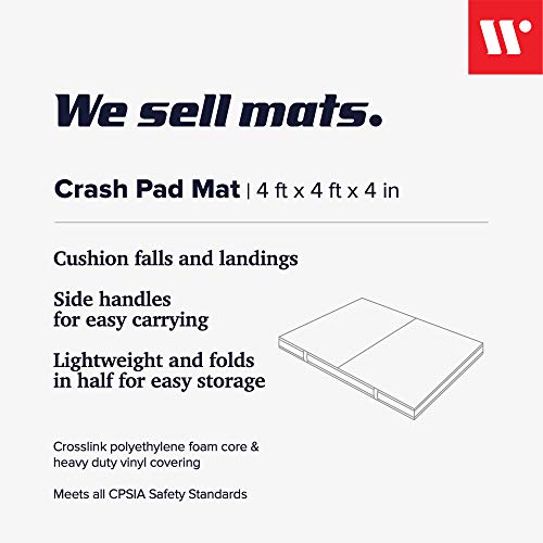 We Sell Mats 4 Inch thick Bifolding Gymnastics Crash Landing Mat Pad, Safety for Tumbling, Back Handspring Training and Cheerleading, 4 ft x 4 ft, Blue