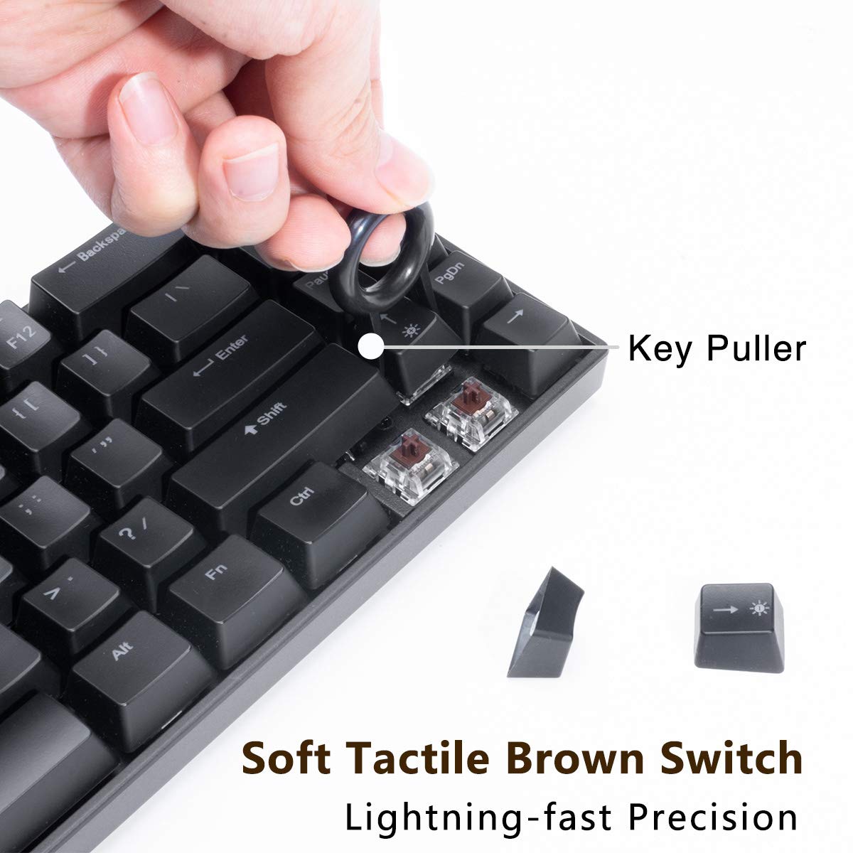 VELOCIFIRE Wireless Mechanical Keyboard, TKL71WS 71-Key Tenkeyless Brown Switches Compact Gaming Keyboard with Ice Blue Backlit for Copywriters, Typists, and Programmers