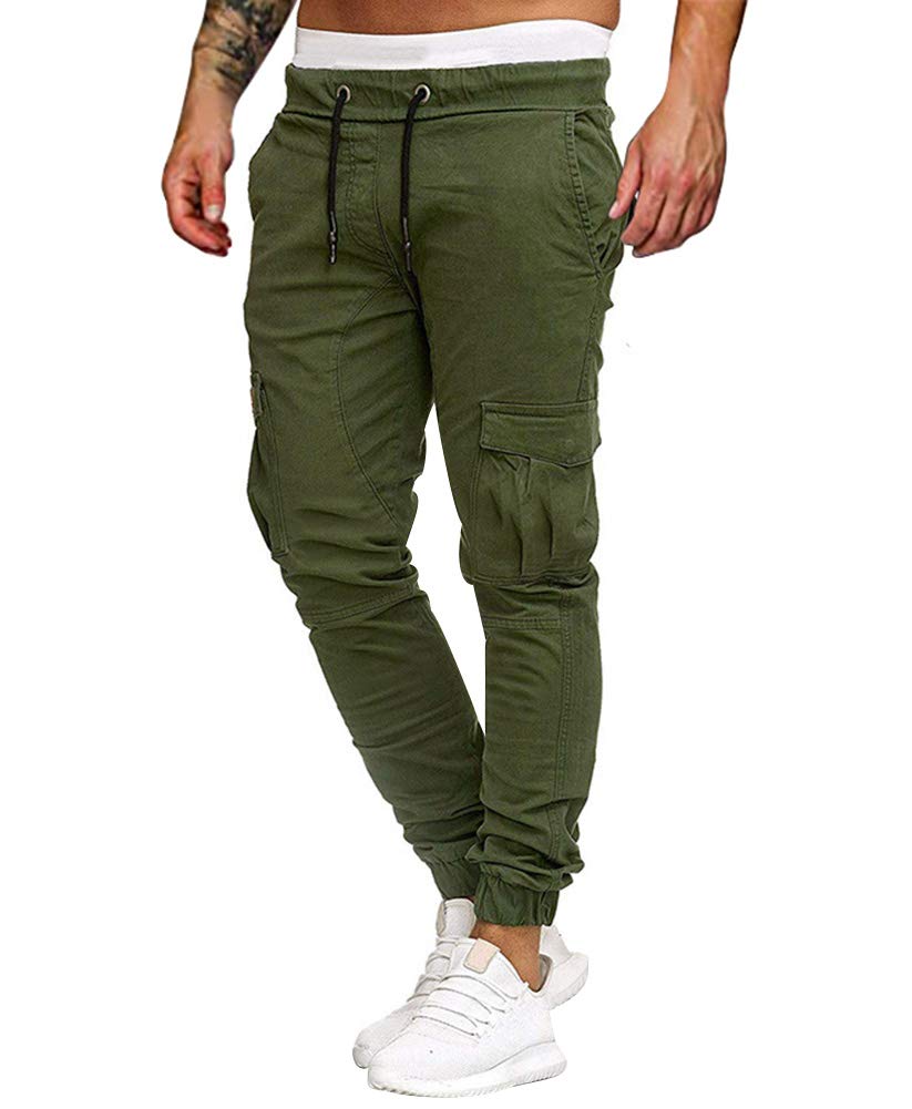 Uni Clau Mens Fashion Cargo Pants Athletic Joggers Pants Chino Trousers Sweatpants Black
