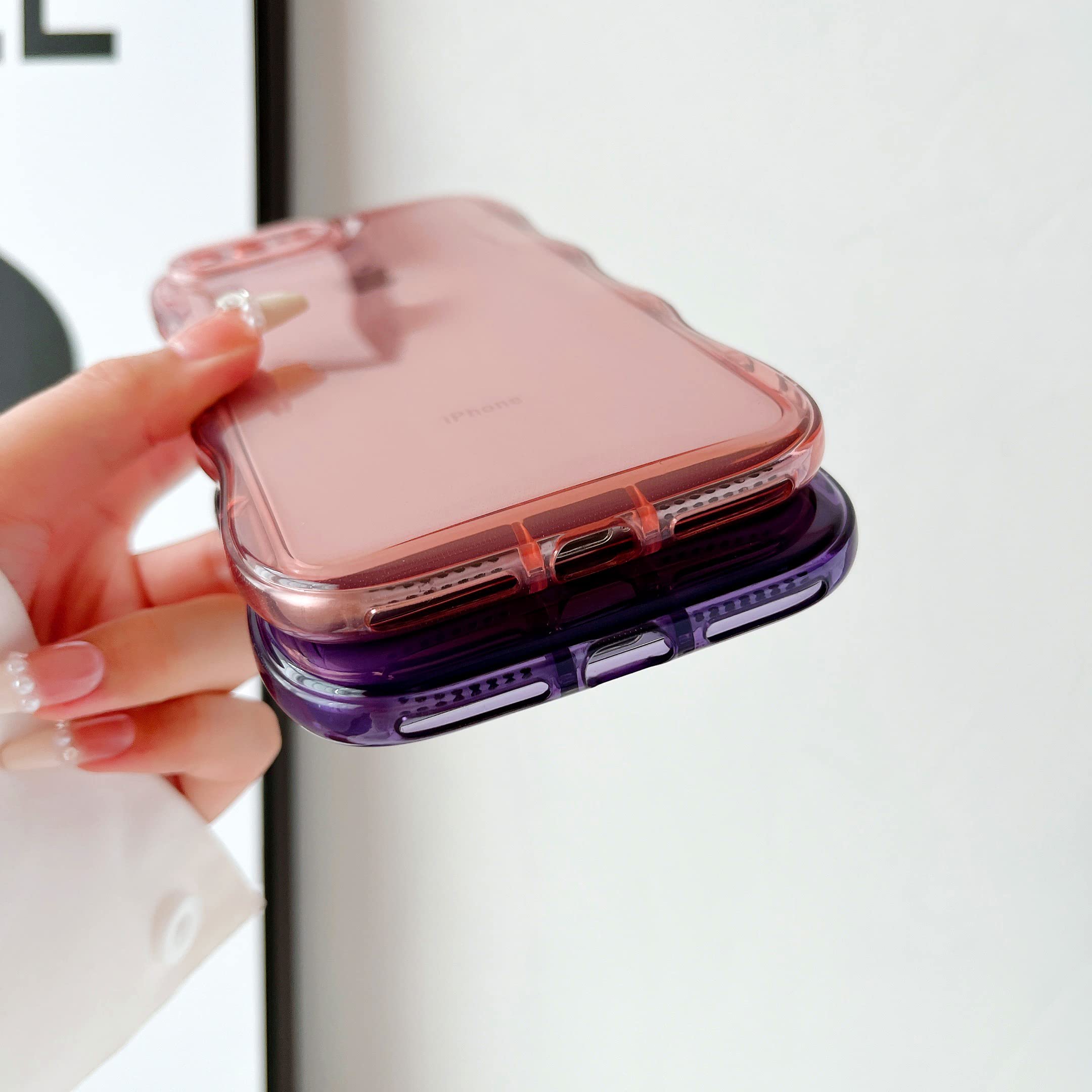 Qokey for iPhone 8 Plus Case,iPhone 7 Plus Case 5.5 inch Cute Clear Love Case Frame Wavy Edge Transparent Full Protective Soft TPU Shockproof Phone Cases Cover for Women Girls,Pink