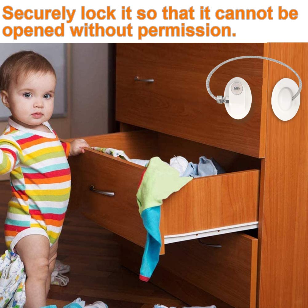 Refrigerator Door Locks 2PCS Fridge Freezer Lock with Keys Child Safety Cabinet File Drawer Lock with Strong 3M Adhesives,White