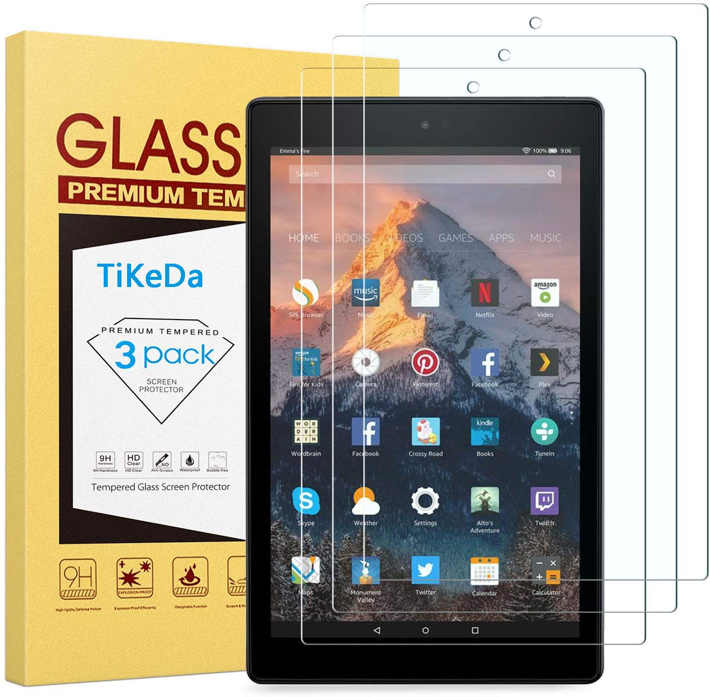 TiKeDa [3-Pack Screen Protector for Amazon Kindle Fire HD 8 (2018/2017/2016 Release) Hard Tempered Glass/HD/9H Hardness High Definition Clear-Not Fit Fire HD 8 2020