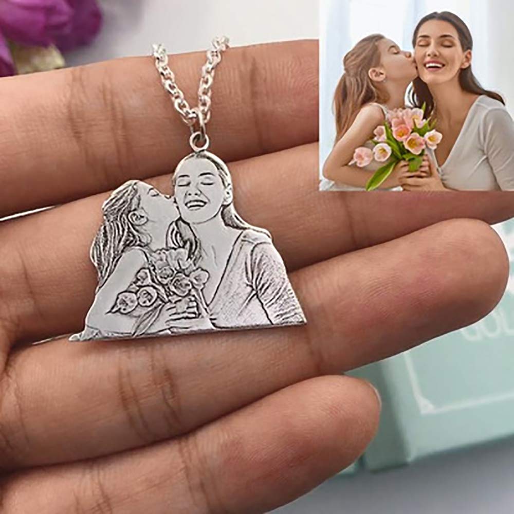 STARATION Custom Picture Necklace Personalized Pet Cat Dog 925 Silver Photo Engraved Pendant Gift for Pet Lover (StyleA)