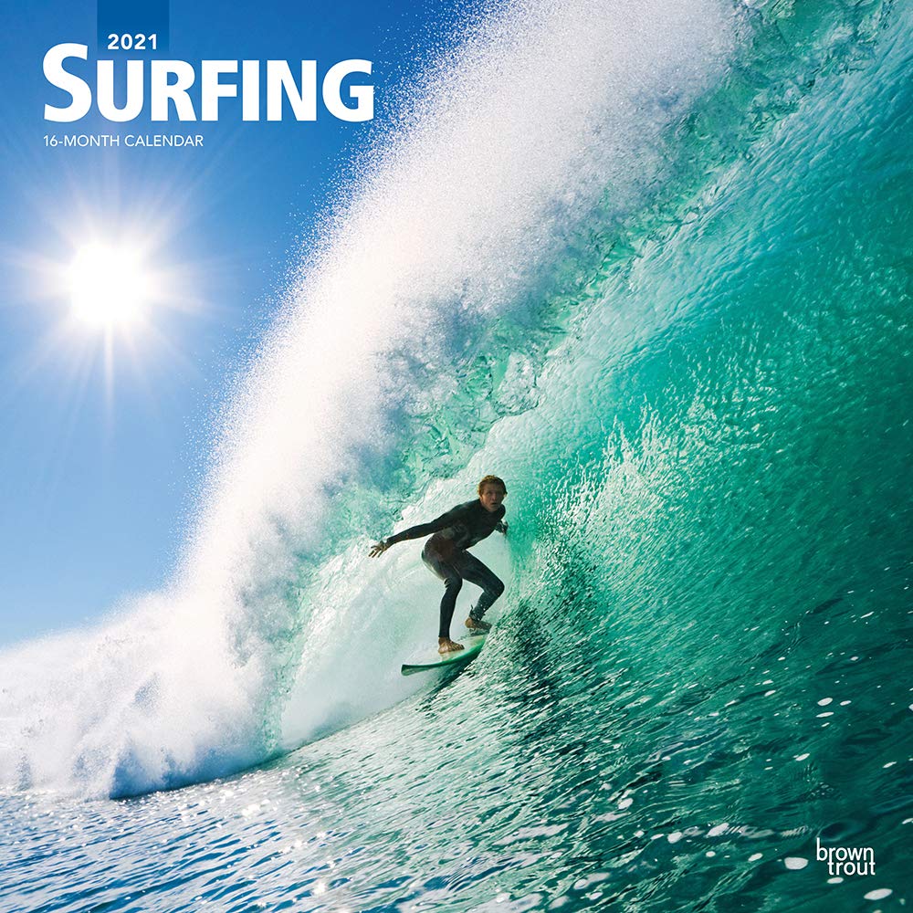 Surfing 2021 12 x 12 Inch Monthly Square Wall Calendar, Ocean Sea Beach Wave Sport