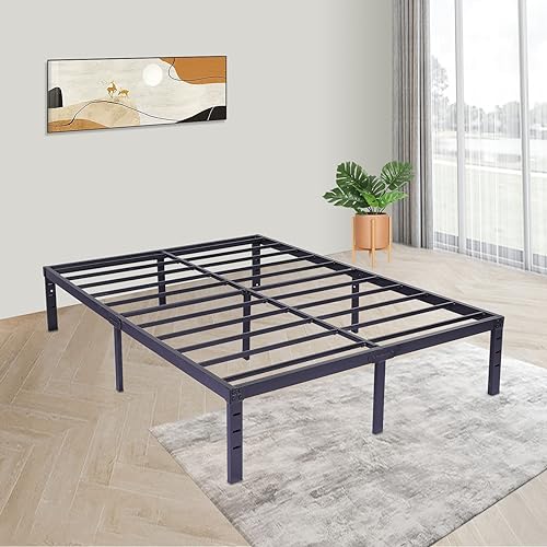 RYR 14 Inch Bed Frame Full Size Metal Platform Bed Frame, Heavy Duty Steel Slat Support, No Box Spring Needed & Noise Free, Easy Assembly, Black