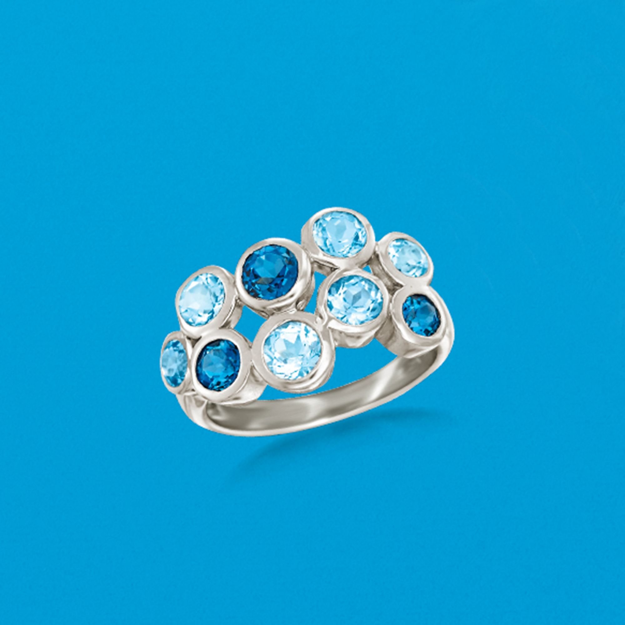 Ross-Simons 2.50 ct. t.w. Tonal Blue Topaz Bubble Ring in Sterling Silver. Size 7