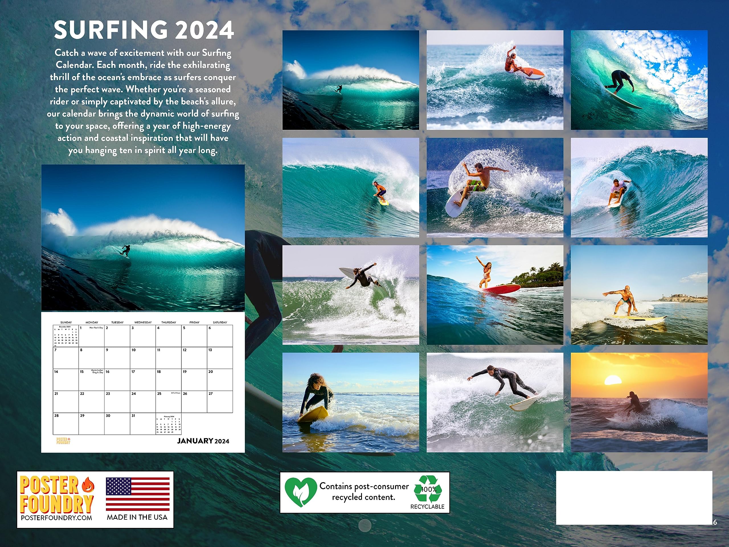 Surfing Calendar 2025 Wall Calendar Waves Monthly Wall Calender 12 Month