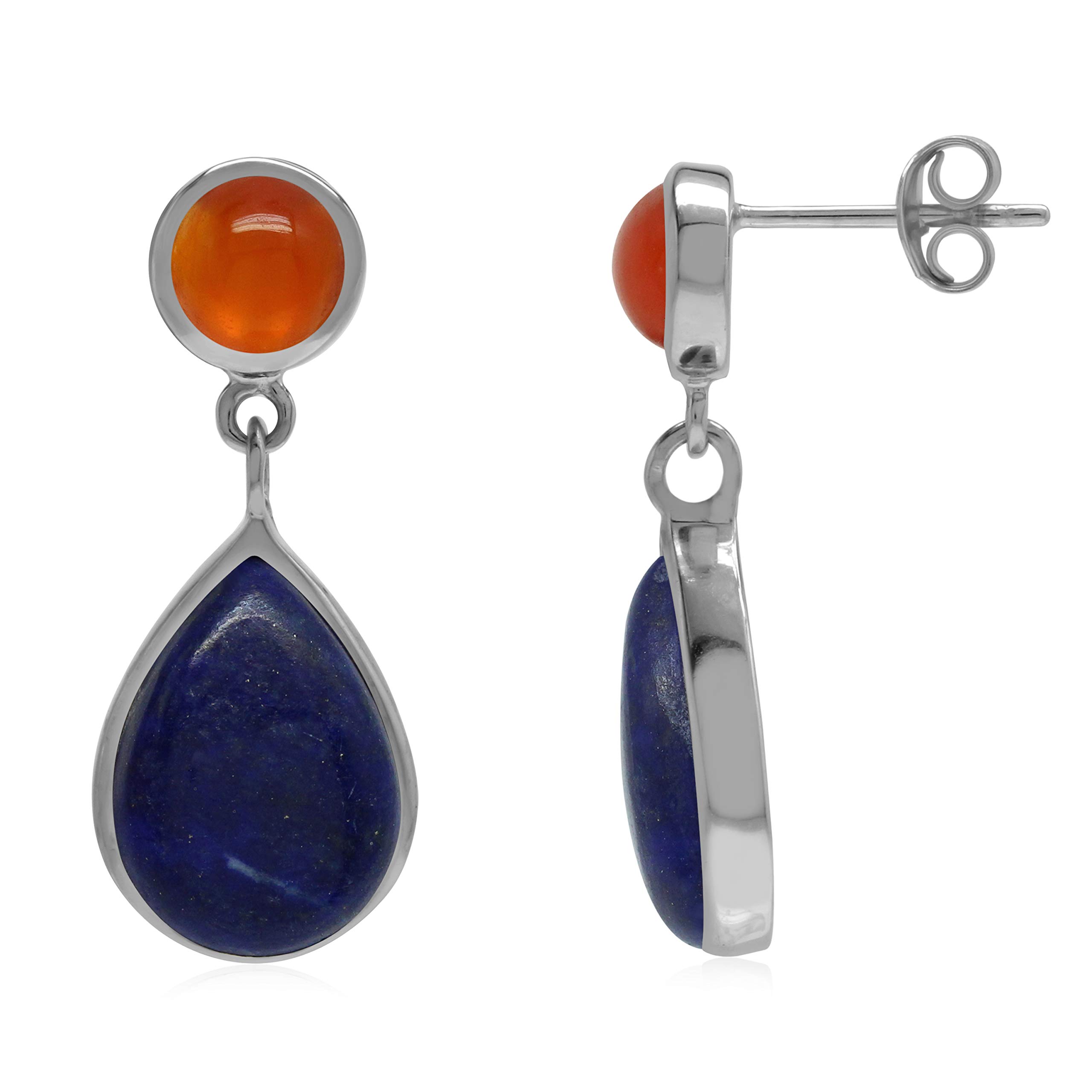 Silvershake Natural Pear Shape 14x10 mm Black Onyx 925 Sterling Silver Dangle Drop Post Earrings