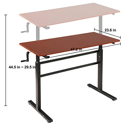 SDADI Crank Adjustable Height Standing Desk - Sit to Stand up Desk, Home Office Desk Computer Workstation, Black Frame/Jujube Red Top