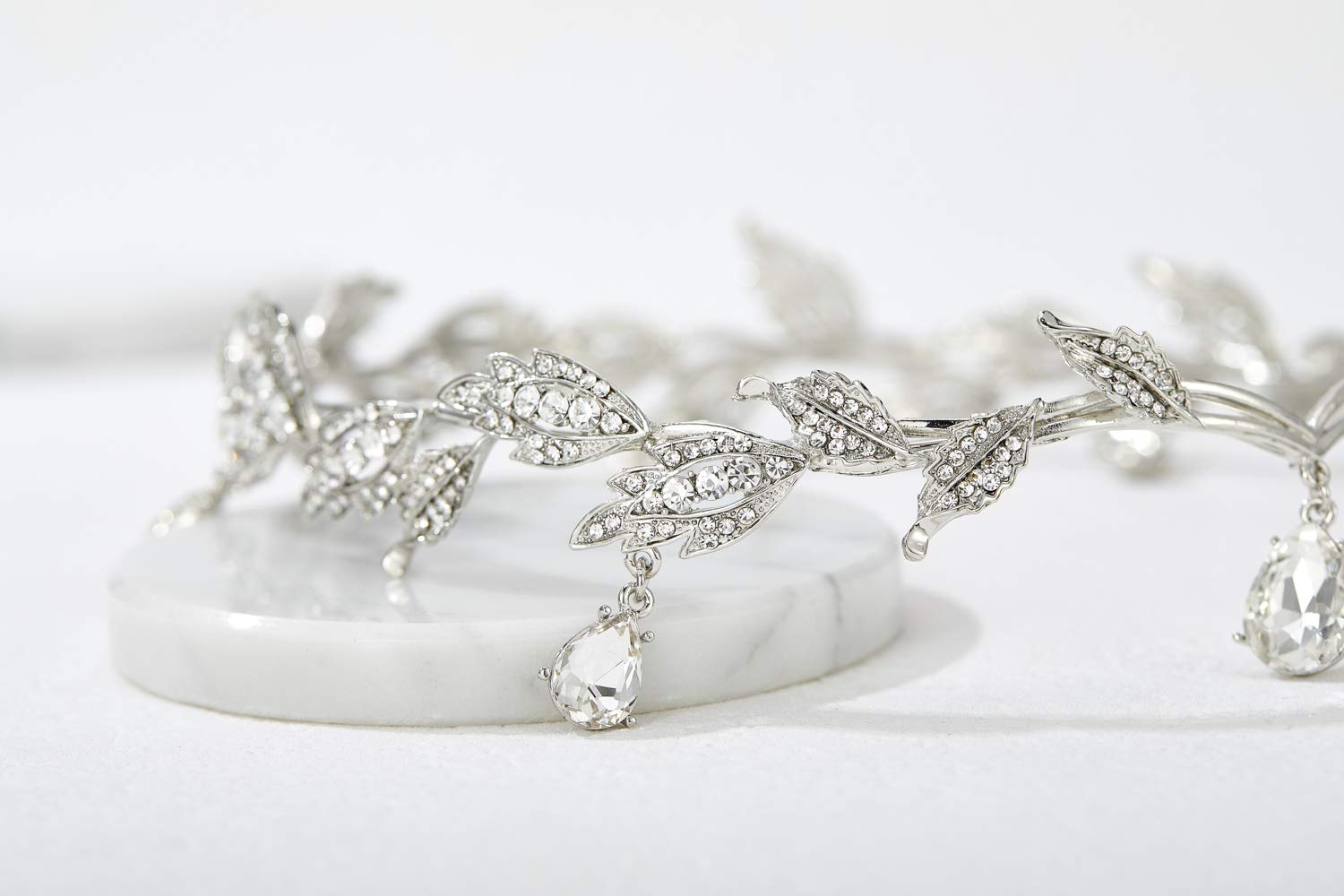 SWEETV Rhinestone Leaf Wedding Tiara Headband for Brides, Silver Crown Headband for Pageants Wedding Prom Birthday