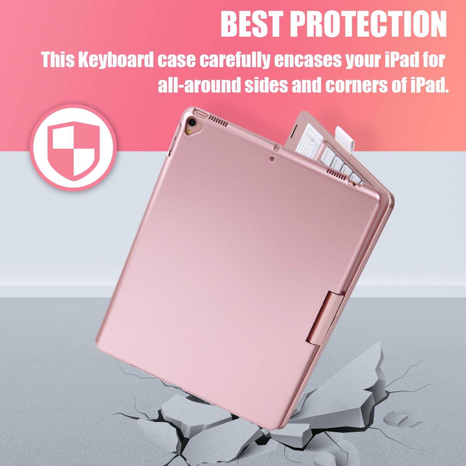 ONHI 360 Rotatable 7 Colors Back-lit Wireless Keyboard Case for New 10.2" iPad 9 th Gen,iPad 8th &7th Gen, Air 3, Pro 10.5(Rose Gold)