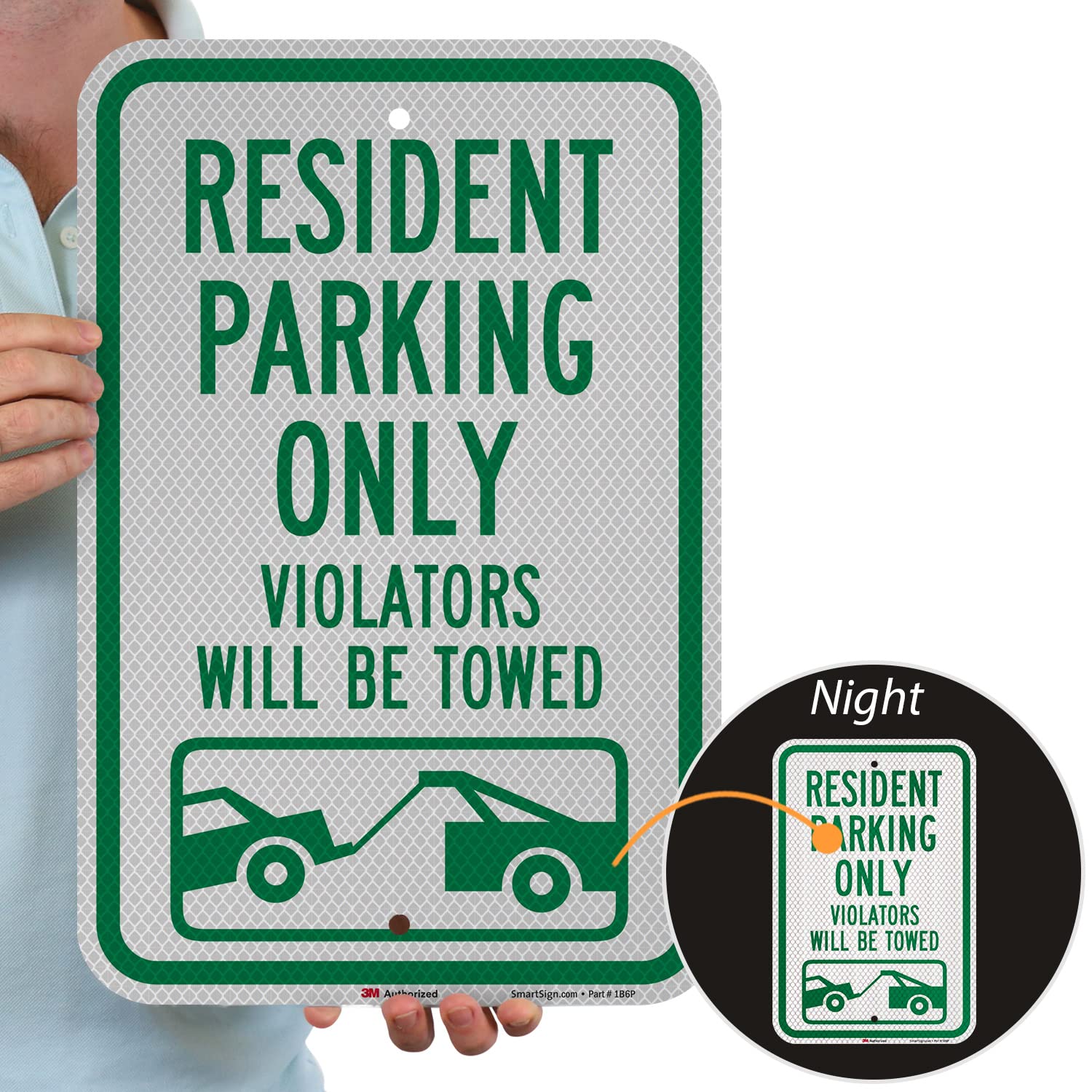 SmartSign "Resident Parking Only, Violators Towed" Sign | 12" x 18" 3M Diamond Grade Reflective Aluminum