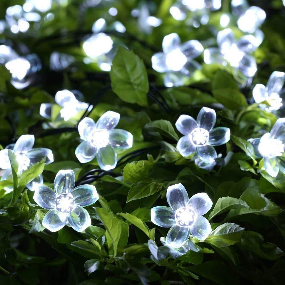 Solar Flower Fairy Lights Garden,WONFAST Waterproof 33feet 100LED Cherry Blossom Solar Powered String Lights 8 Mode for Outdoor Party Patio Garden Home Christmas Decoraions (White)