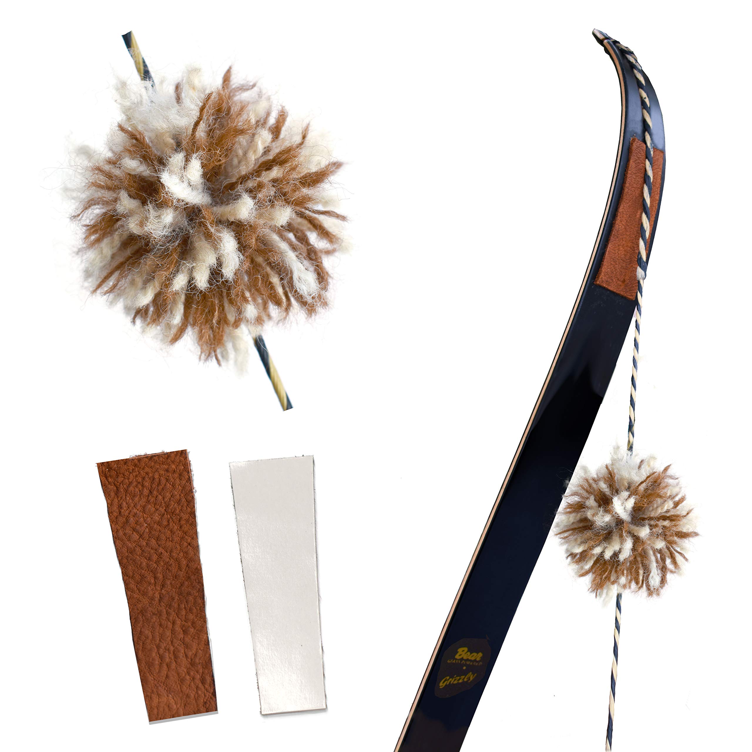 Standing Wolf Ultimate Wool Bow String Silencer Combo Pack | Traditional Style Alpaca Wool Archery String Silencers for Recurve Bow | Moose Skin Limb Dampeners for Archery | 4 Pieces Per Pack