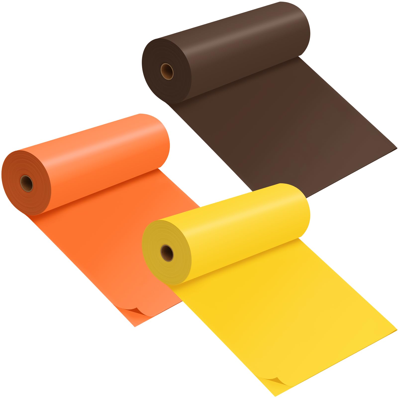 Preboun 3 Pcs Thanksgiving Disposable Tablecloth Roll Plastic Table Cover Roll Table Cloth for Fall Thanksgiving Parties and Decorations,40" x 100'(Coffee, Orange, Yellow)
