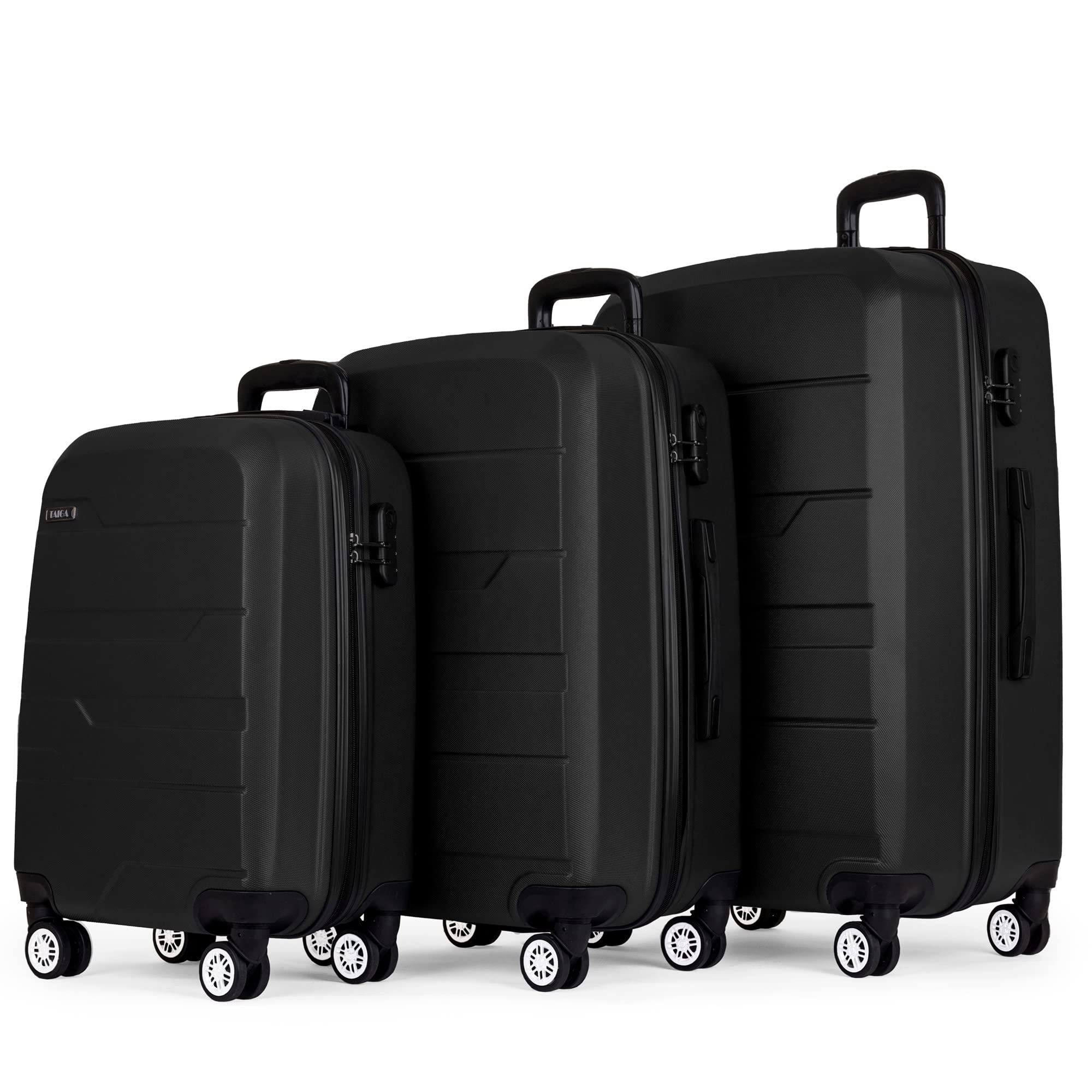 TAIGA Luggage Sets 3 Pieces with TSA Approved, Lightweight Hard Shell Travel Large Rolling Checked Suitcases with Spinner Wheels, Polypropylene Material (20/24/28), BLACK