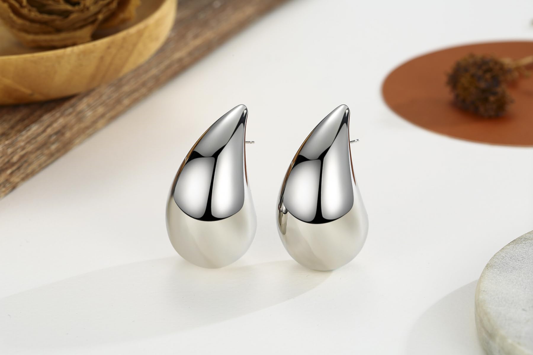 Tear Drop Earring Dupes Extra Large, Trendy Chunky Gold Hoop Earrings For Women Sensitive Ears Hypoallergenic Trendy Waterdrop Jewelry Gift (large silver)