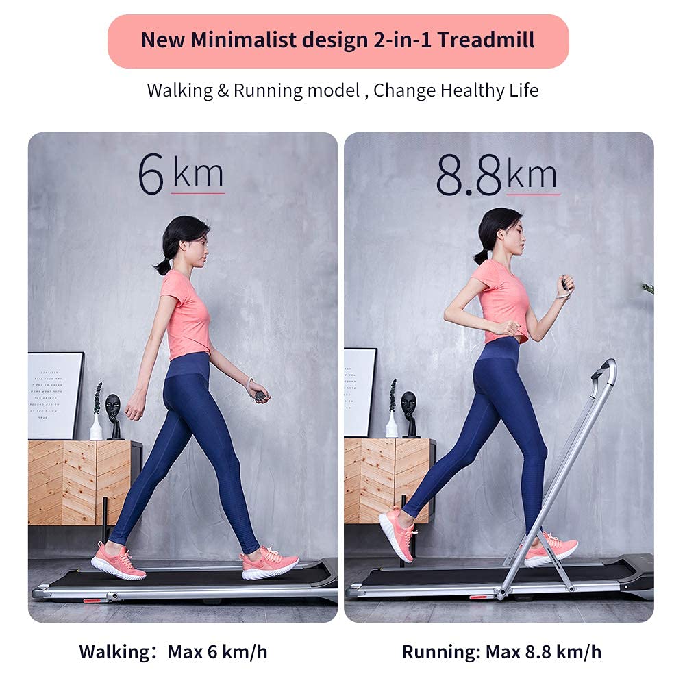 RHYTHM FUN Foldable Under Desk Treadmill with Handrail, Speed Sensor, Smart Remote - For Home/Office