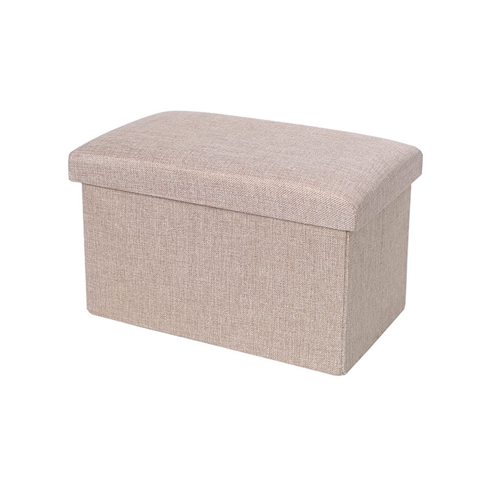 Reheyre Folding Storage Box Footrest Stool Toy Box Chest, Versatile Fabric Storage Cube Seat for Home, Collapsible Bench Furniture for Living Room Beige 30cm