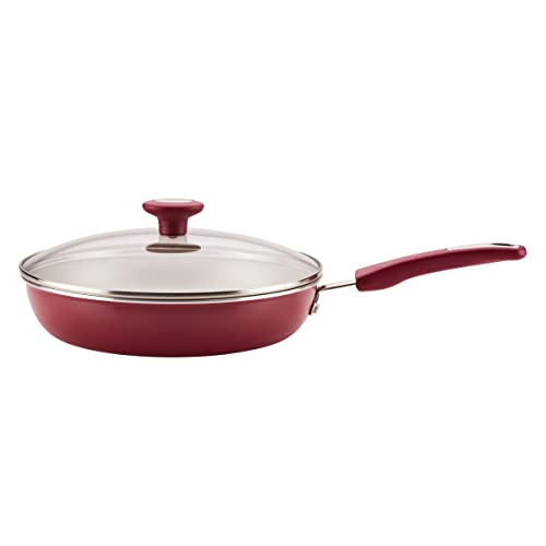Rachael Ray Get Cooking! Nonstick Cookware Pots and Pans Set, Includes Baking Pan and Cooking Tools, 12 Piece - Burgundy,Red