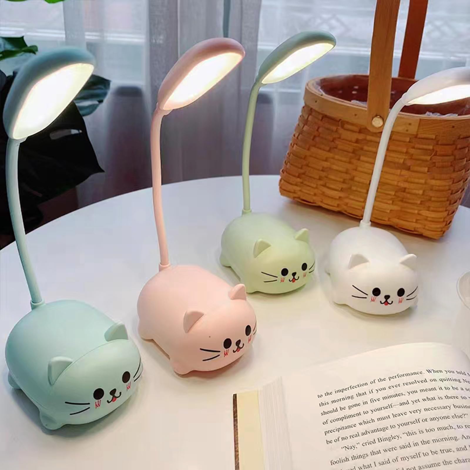 Yinhamnl LED Desk Lamp,Mini Cat Night Light, Portable LED Table Light, Cute Foldable USB Rechargeable Reading Light Bedroom Children's Bedside Study (Pink)