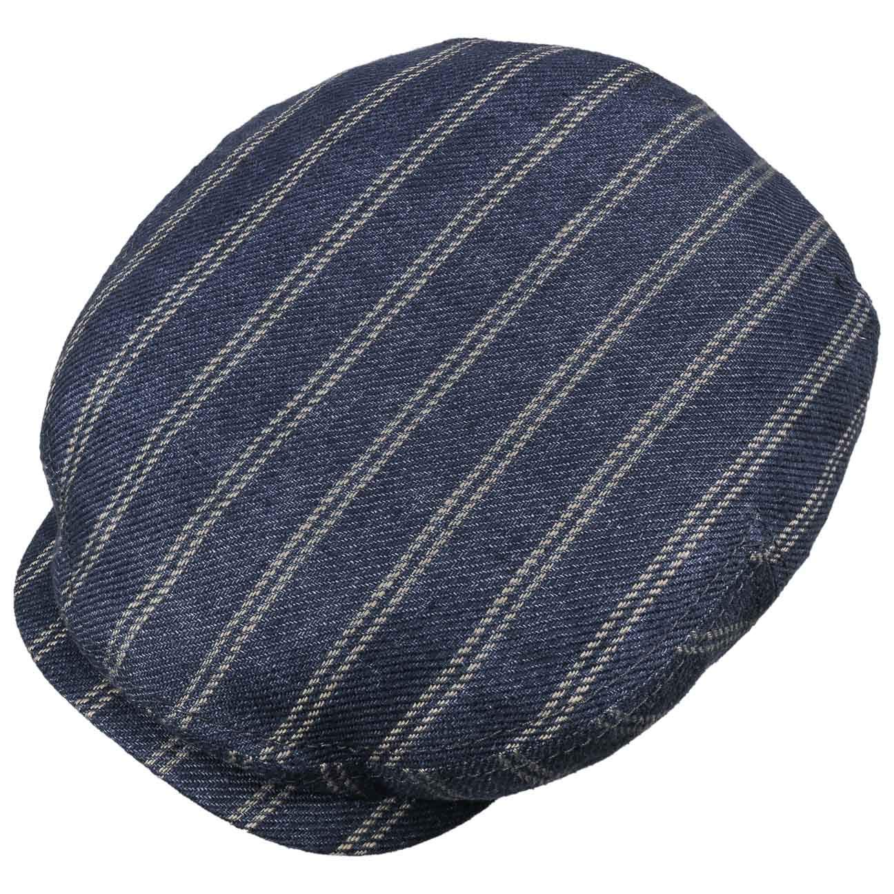 Stetson Bandera Stripes Linen Flat Cap Men Navy 7 3/8