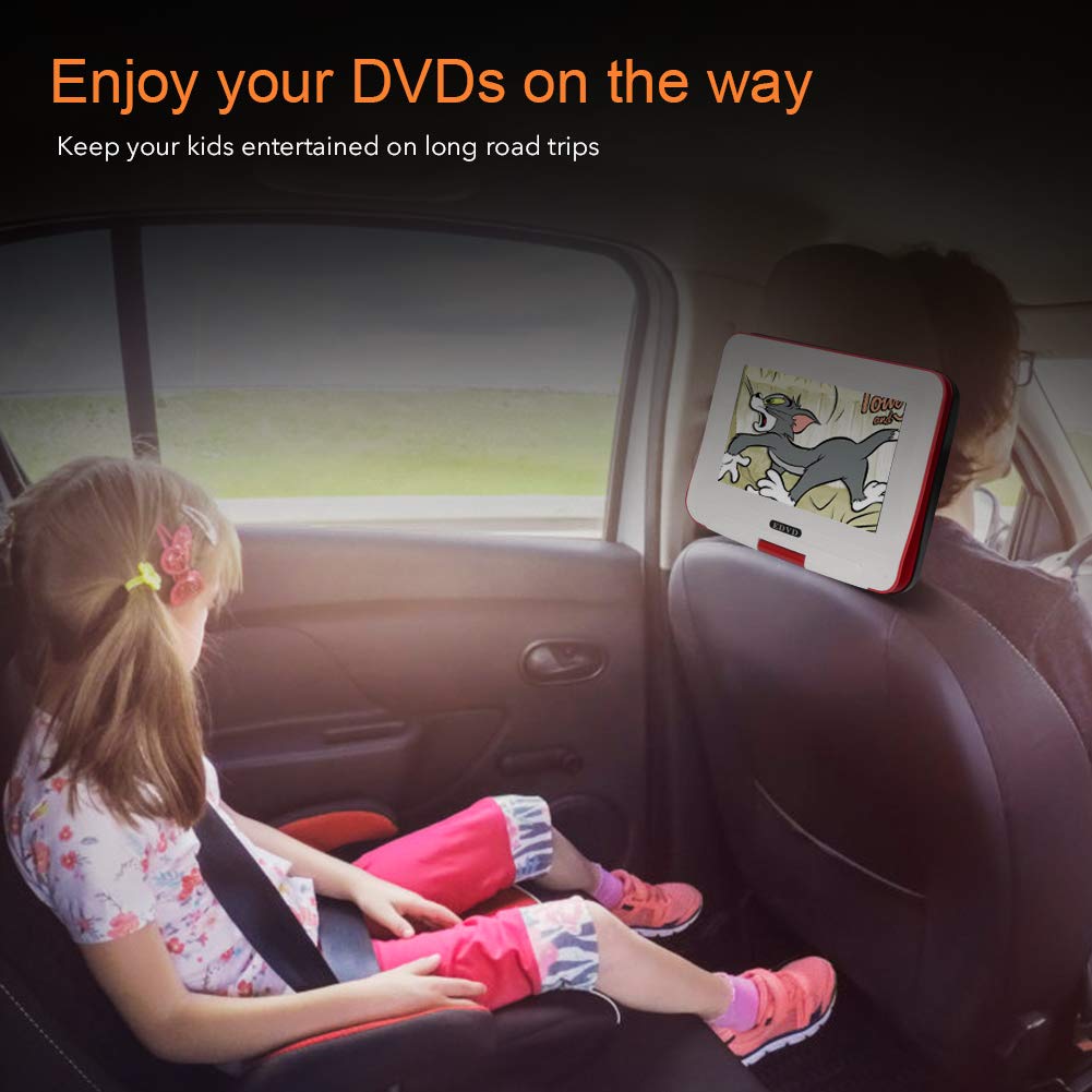 Smyidel 9.8" Portable DVD Player Supports SD Card/USB Port/CD/DVD, Rede Controller,2 Hour Rechargeable Battery, 9" Eye-Protective Screen, Support AV-in/Out,Region Free (Red)