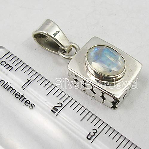 SilverStarJewel 925 Solid Sterling Silver Rainbow Moonstone Necklace Pendant 1"