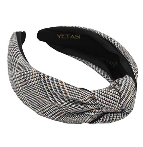 YETASI Brown Women's Headbands - Non-Slip Plaid Knotted Headband with Unique Top Knot Design