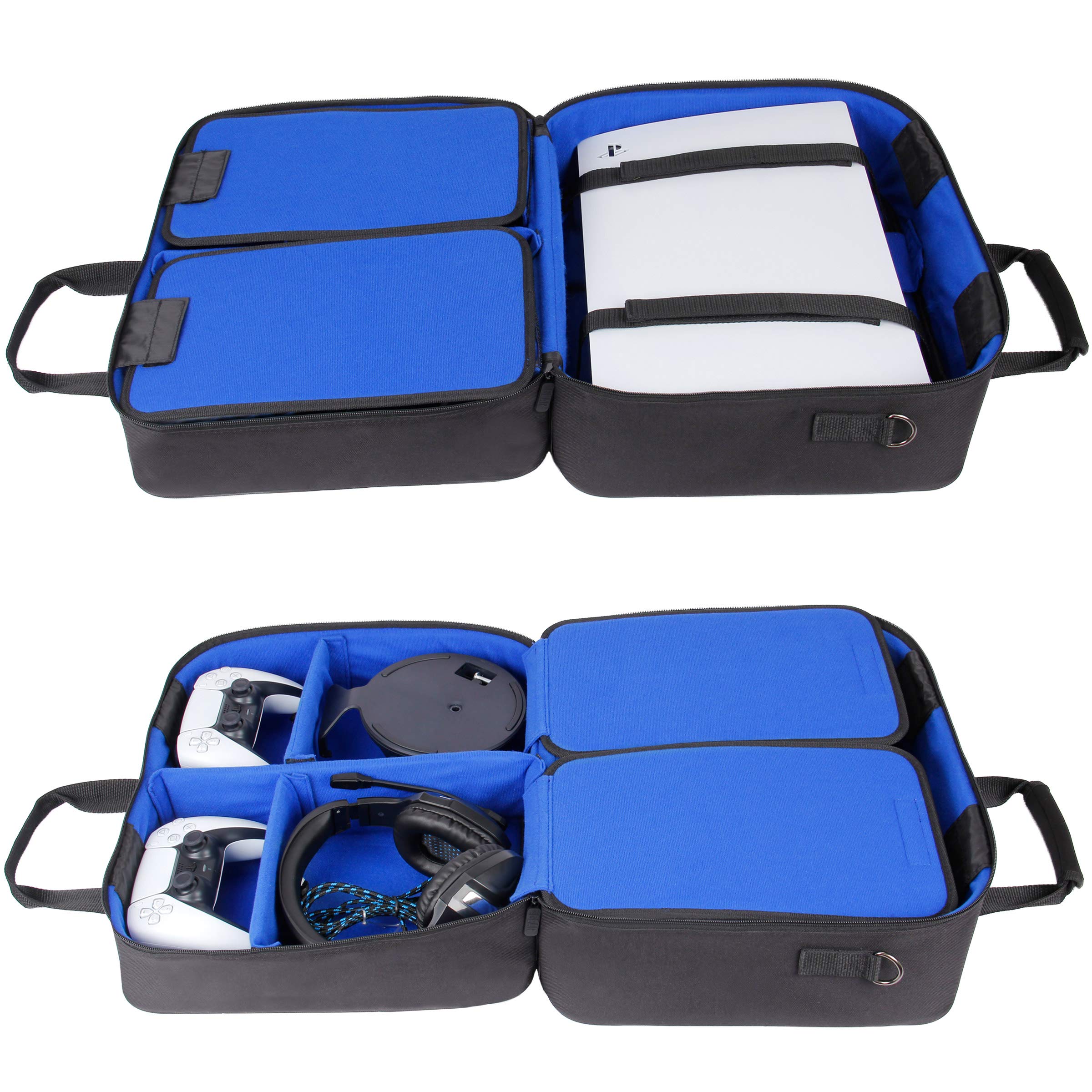 USA Gear PS5 Carrying Case - PS5 Travel Bag Compatible with PlayStation 5, PS5 Slim with Adjustable Interior - PS5 Travel Case for Dualsense Controllers, Playstation 5 Games, PS5 Accessories (Blue)