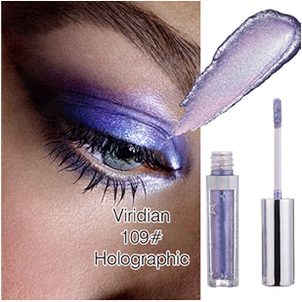 Shimmer Glitter Liquid Eyeshadow, Purple Blue Holographic Sparkle Metallic Pigment Eye Shadow Eyeliner Makeup Kit, Waterproof Longlasting (Silver)