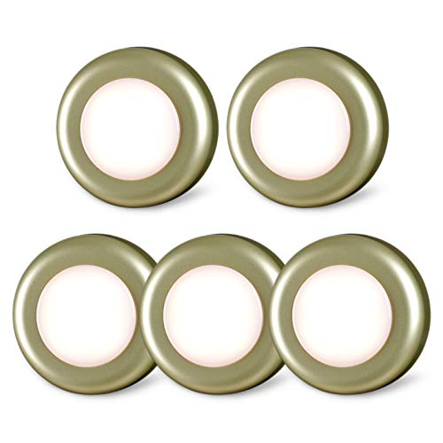 STAR-SPANGLED 5 Pack 2.8β Push Tap Lights, Stick on Touch Puck Lights AAA Battery Operated, LED Sticky Button Lights for Classroom, Kitchen, Under Cabinet, Closet (Golden, Warm White)