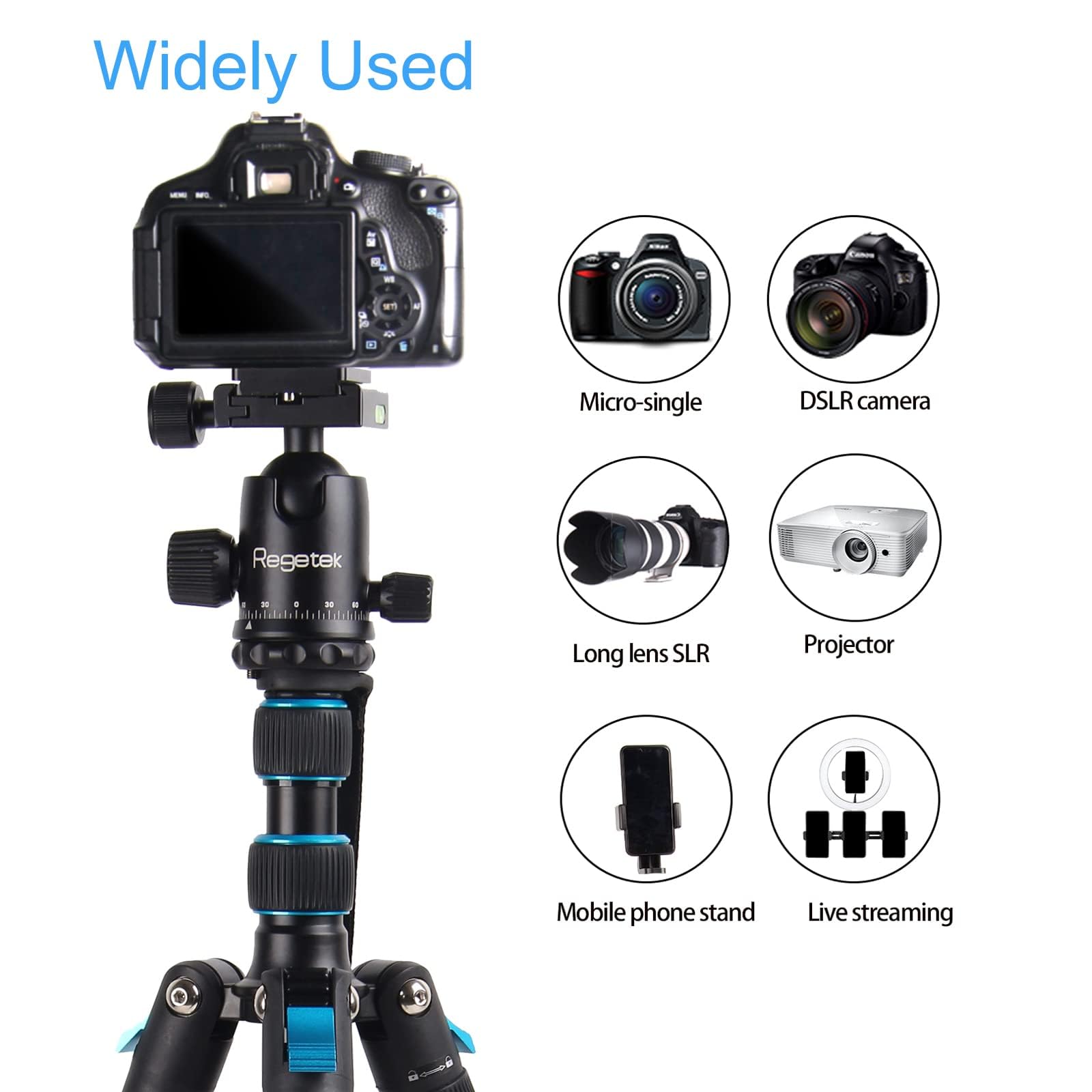 Tripod for Camera, Regetek 71" Camera Tripod, Professional Aluminum Tripod Monopod with 360 Degree Ball Head,Travel Tripod for Canon Sony DSLR Camera, Spotting scopes, Binoculars, Camcorders
