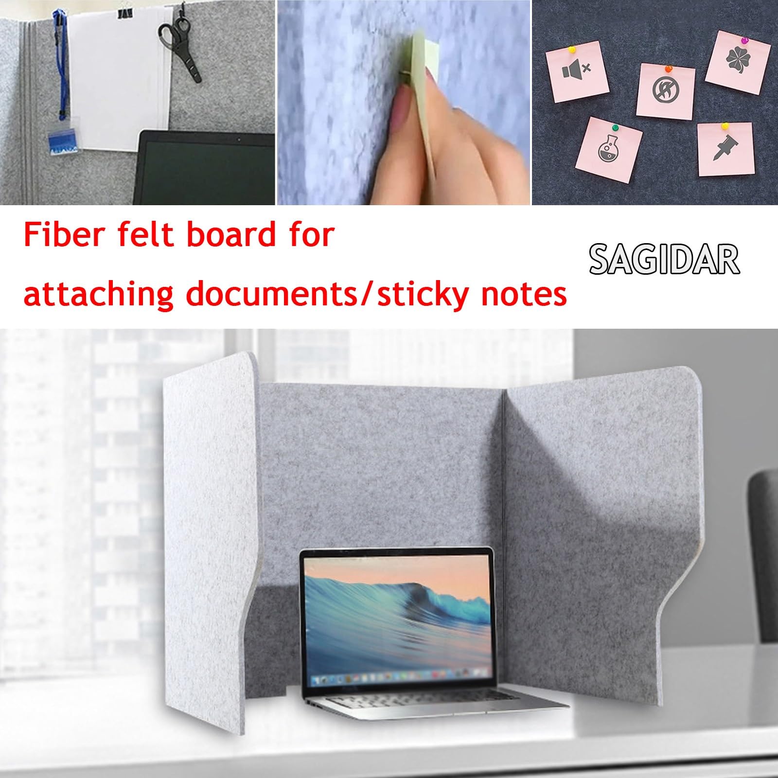 SAGIDAR Office Divider Partition, Desk Barrier Sneeze Guard, 60/80/100cmx50cmx50cm, Tabletop Divider Sound Absorbing, Folding Portable, 3-Panel Partition Polyester Fiber
