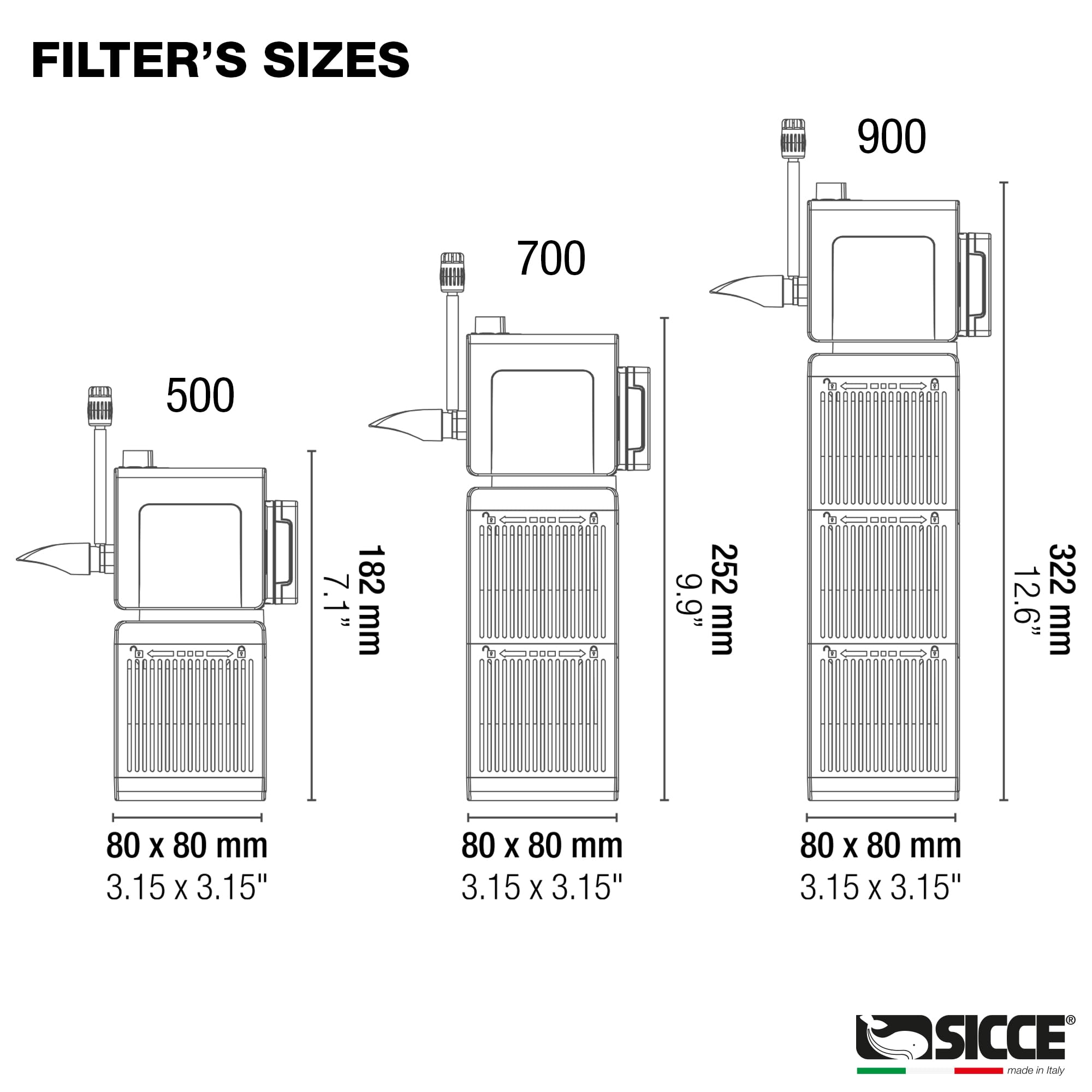 Sicce Shark PRO 900 Internal Aquarium Filter 240 GPH Submersible | Up to 70 Gallons | in-Tank Freshwater and Saltwater Application with Three Removable Filter Cartridges | Fish Tank Turtle Terrarium