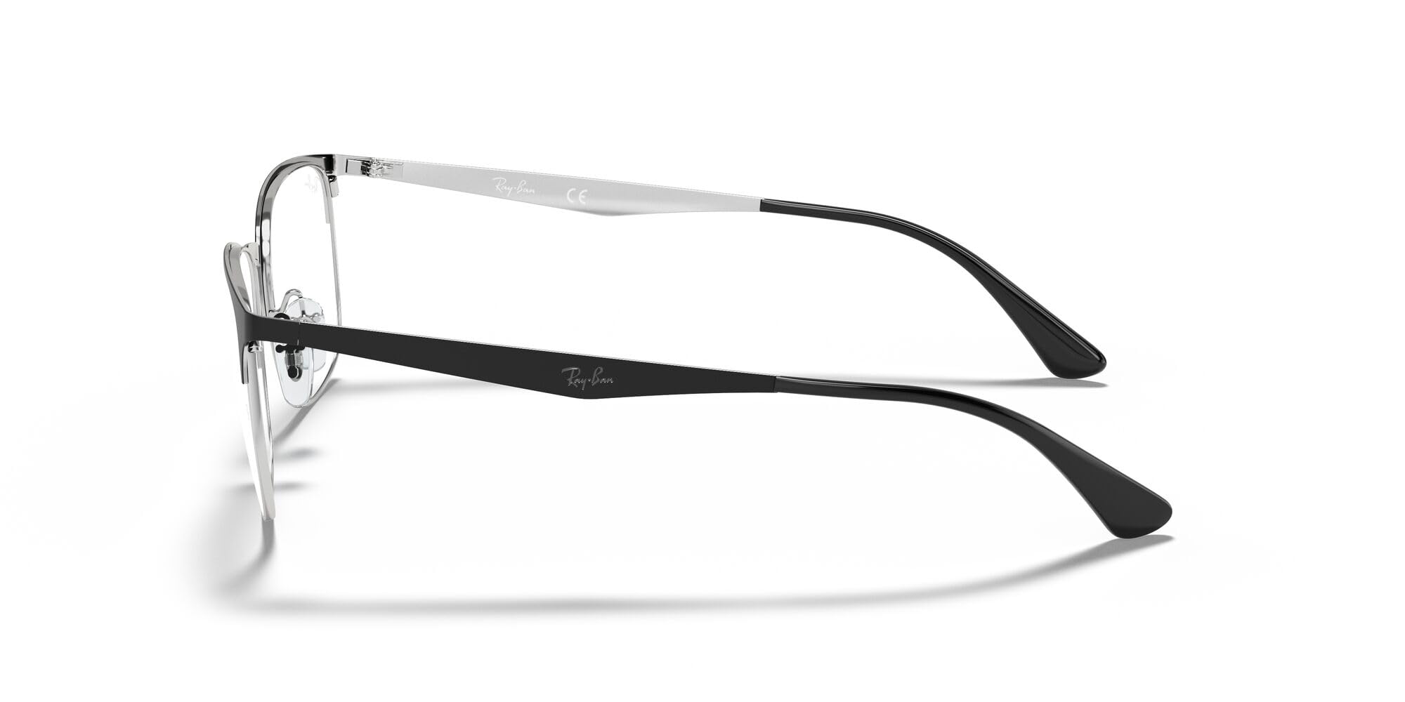 Ray-Ban RX6421 Square Prescription Eyeglass Frames, Matte Black On Silver/Demo Lens, 54 mm