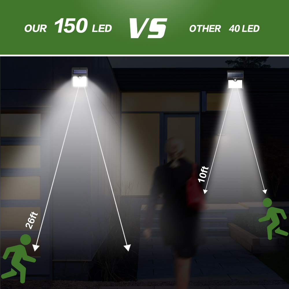 Solar Lights Outdoor [4Pack - 150LED Super Bright] Solar Security Lights Motion Sensor Lights IP65 Waterproof Wall Lights Solar Powered Lights for Garden Patio Yard Deck Garage Fence Pool