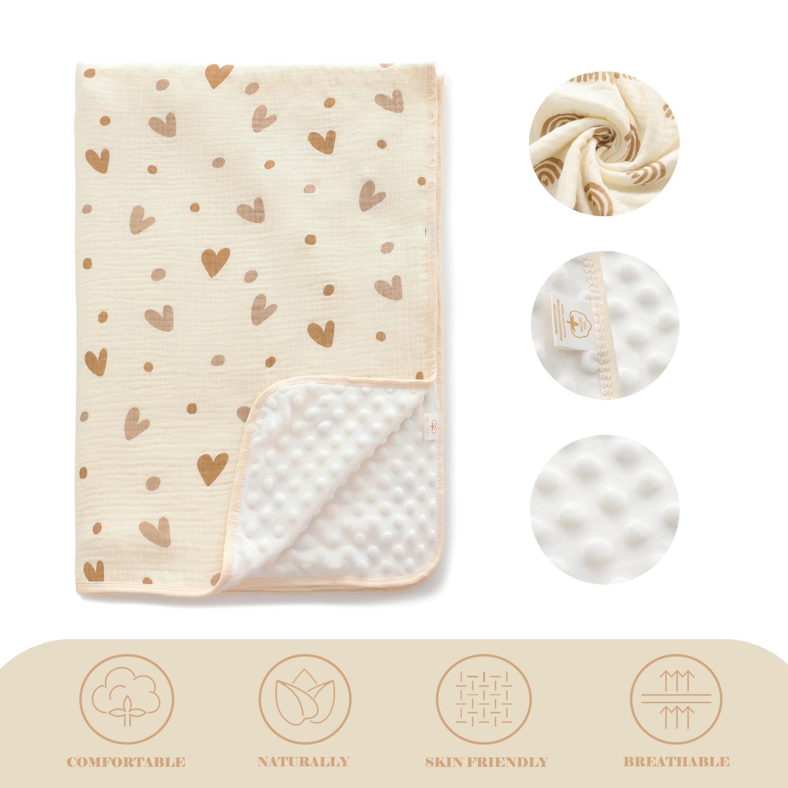 Sea Zaela Baby Blanket for Unisex Boys Girls Nursery Minky Blankets with Muslin Cotton Front Dotted Fleece Backing Double Layer Bed Throws Pattern Love