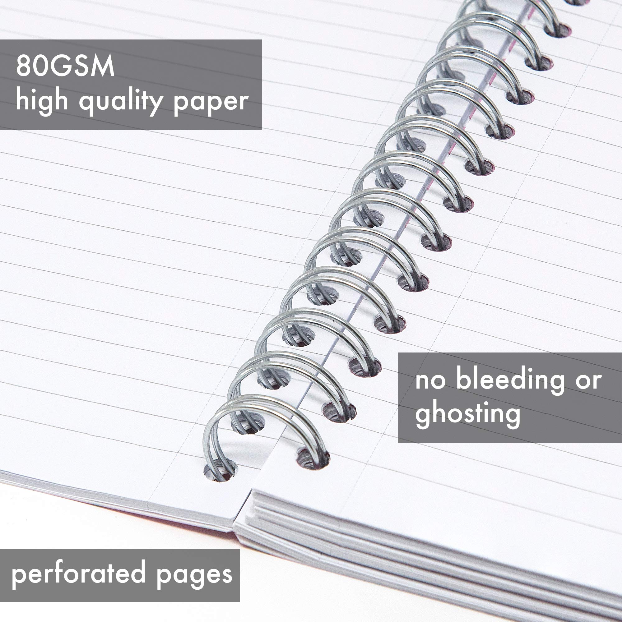 Pukka Pad 5 Subject Spiral Notebook 3-Pack - 200 Pages, 100 Sheets of 80GSM Paper with Repositionable Dividers & Perforated Edges for School & Office Planning & Organization - B5-7 X 10, Blossom