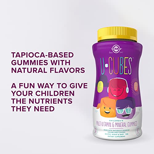 Solgar U-Cubes Children's Multi-Vitamin & Minerals, 120 Gummies - 3 Great-Tasting Flavors, Grape, Orange & Cherry - Ages 2 & Up - Non GMO, Gluten Free, Dairy Free - 60 Servings