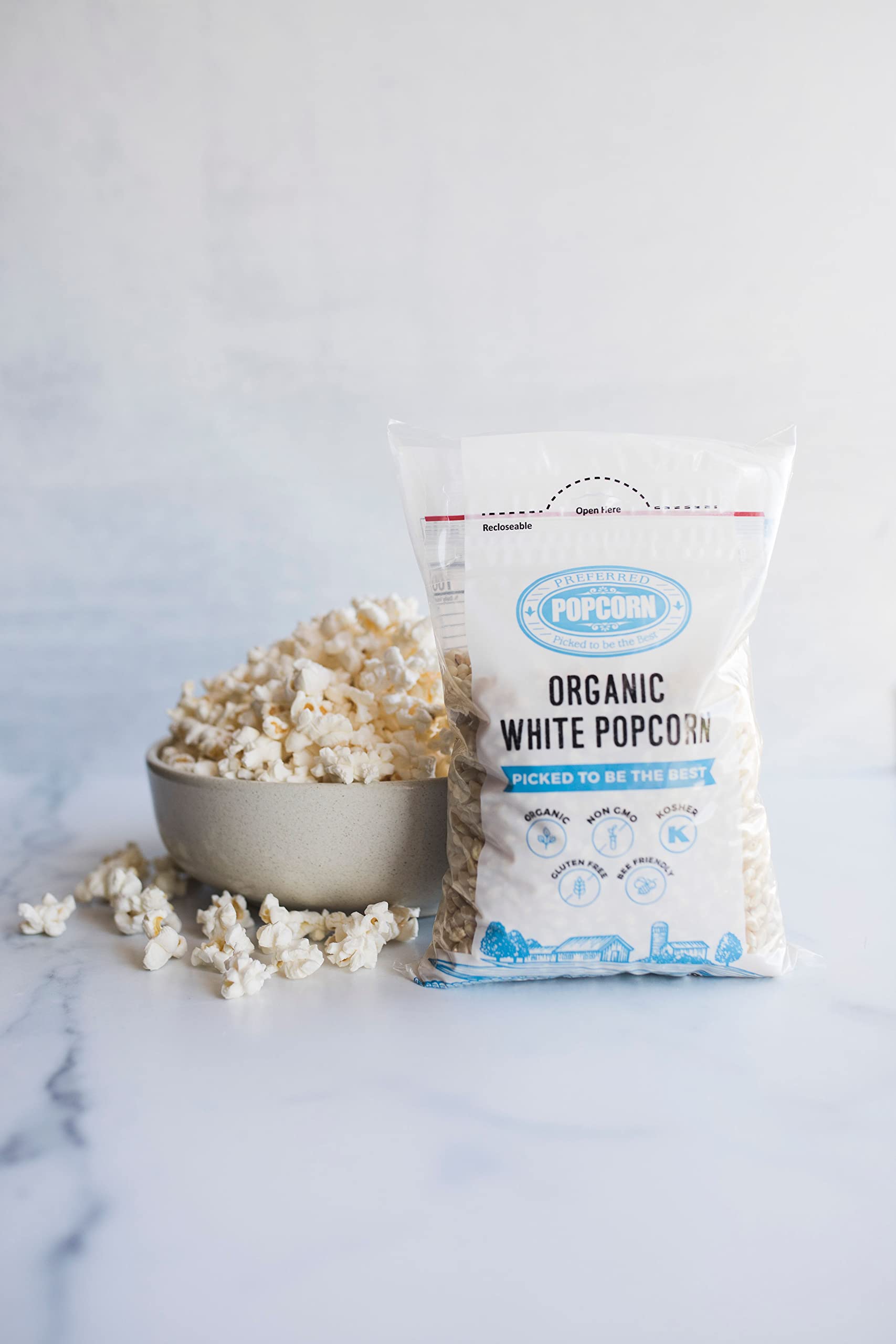 Preferred Popcorn Organic White Popcorn, 28 Ounce Bag, Pack of 4, 30 Servings Per Bag