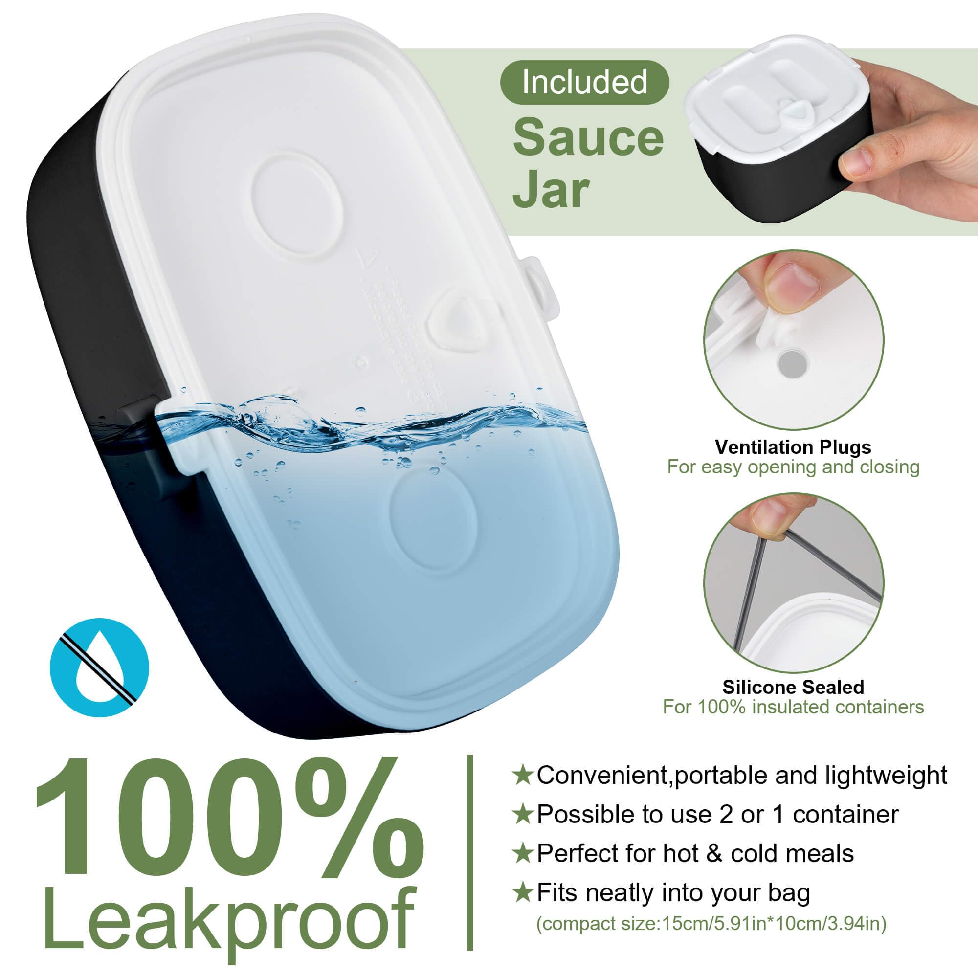 Wagindd Stacking Bento Box Lunch Box 3 Compartments - Leakproof Bento Lunch Box - Microwave & Dishwasher Safe Bento Boxes for Kids - BPA-Free Bento Box for Portable Meals and Snacks