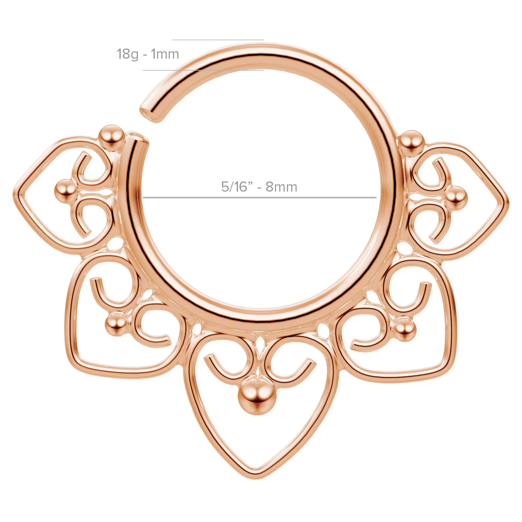 Septum 18g 5/16 8mm Unique Seam Hoop Ring Solid Brass Rhodium Plated daith Nose Ring Nostril Seam Ring Ear Cartilage Cool Helix Nostril Piercing Jewelry Rose Gold